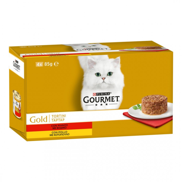 Γατοτροφή GOURMET gold ταρτάρ βοδινό-κοτόπουλο 8x85gr